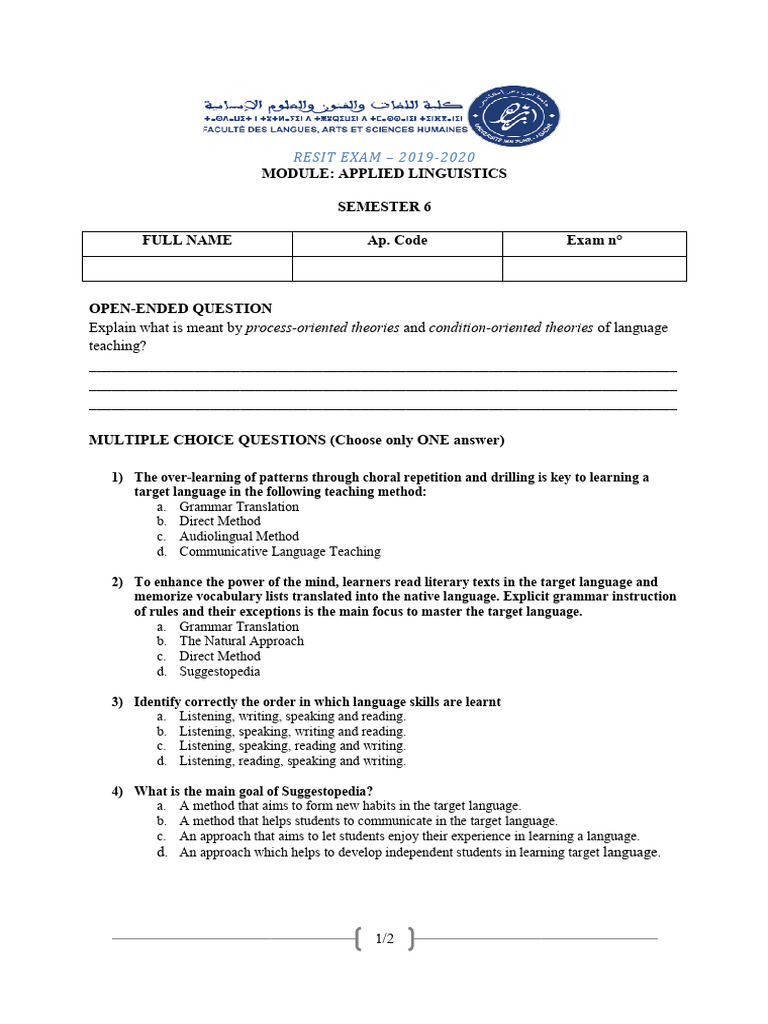 Exam AP Ling | PDF | Second Language | Language Education