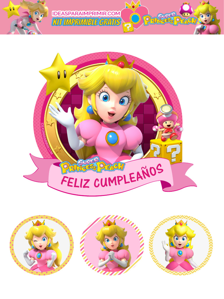 Candybar Cake Topper Princesa Peach Kit Cumpleanios Para Imprimir ...