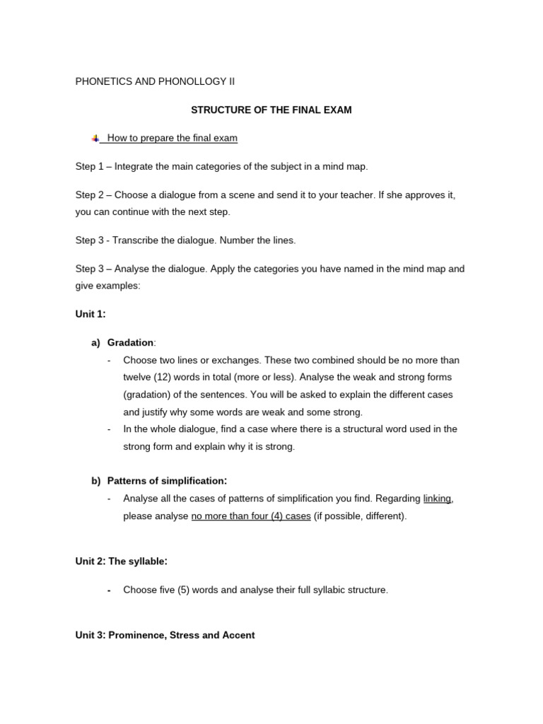 PHONETICS AND PHONOLLOGY II - Structure of The Final Exam - 2024 | PDF ...