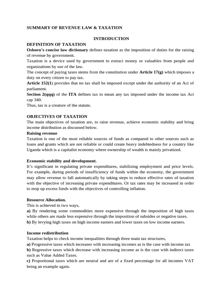 Summary of Taxation Notes On The Topics Covered. | PDF | Cost Of Living ...