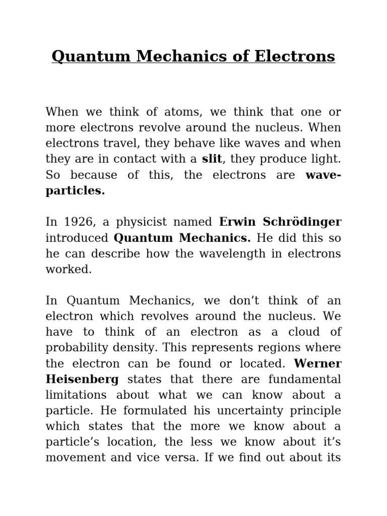 Quantum Mechanics of Electrons | PDF
