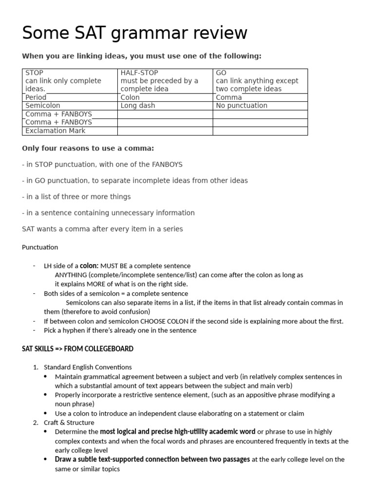 SAT Grammar Punctuation Guide | PDF | Comma | Linguistics