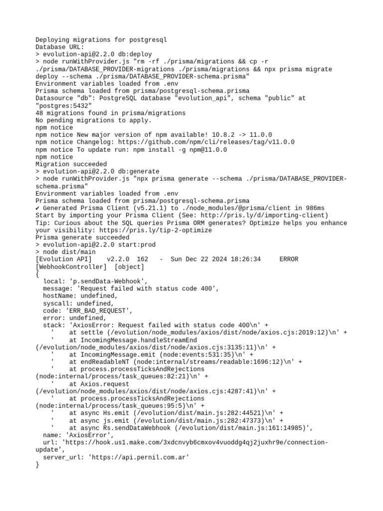 Evolutionapi-Evolution API v2-1 Logs | PDF | Postgre Sql | Data