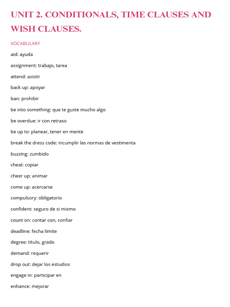 UNIT 2. CONDITIONALS , TIME CLAUSES AND WISH CLAUSES._20250126_212548_0000 | PDF