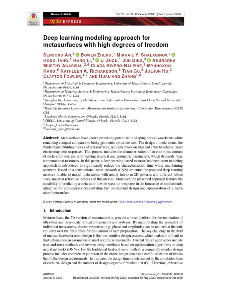 Deep Learning for Metasurface Design | PDF | Metamaterial | Deep Learning