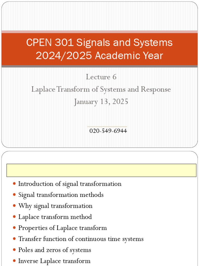 CPEN 301 Lecture 6 Laplace - 2024 - 2025 | PDF | Laplace Transform | Mathematical Objects