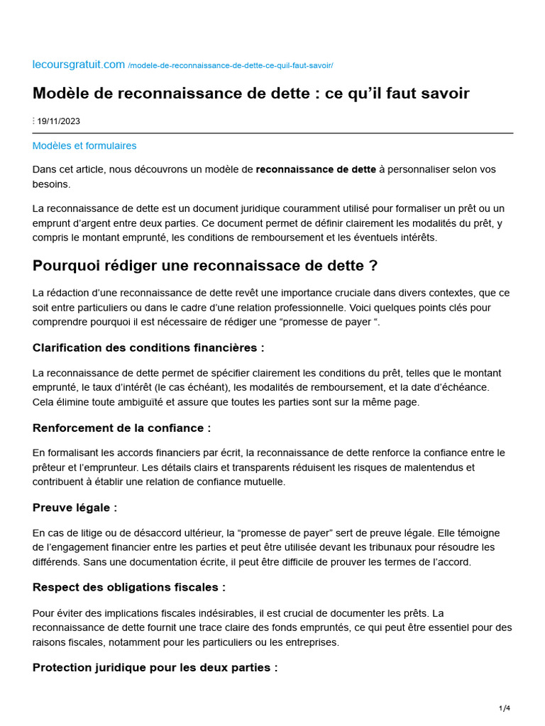 Modèle de reconnaissance de dette simple | PDF | Prêts | Dettes