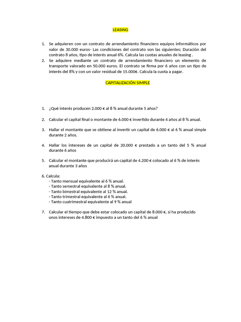 Ejercicios Leasing Repaso | PDF