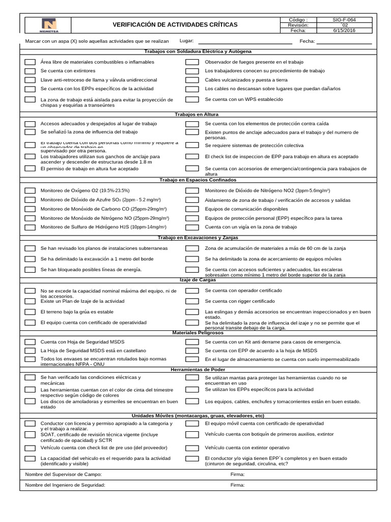Verificación de Seguridad en Actividades Críticas | PDF