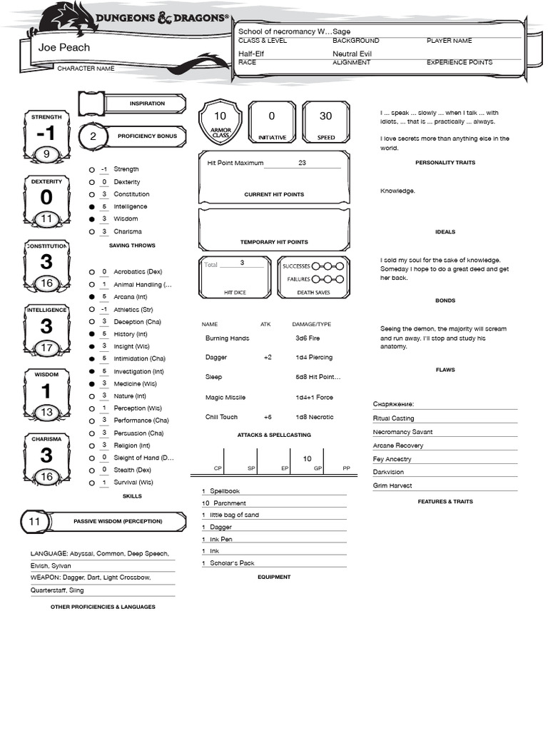 Joe Peach - Roll20 Characters 2 | PDF