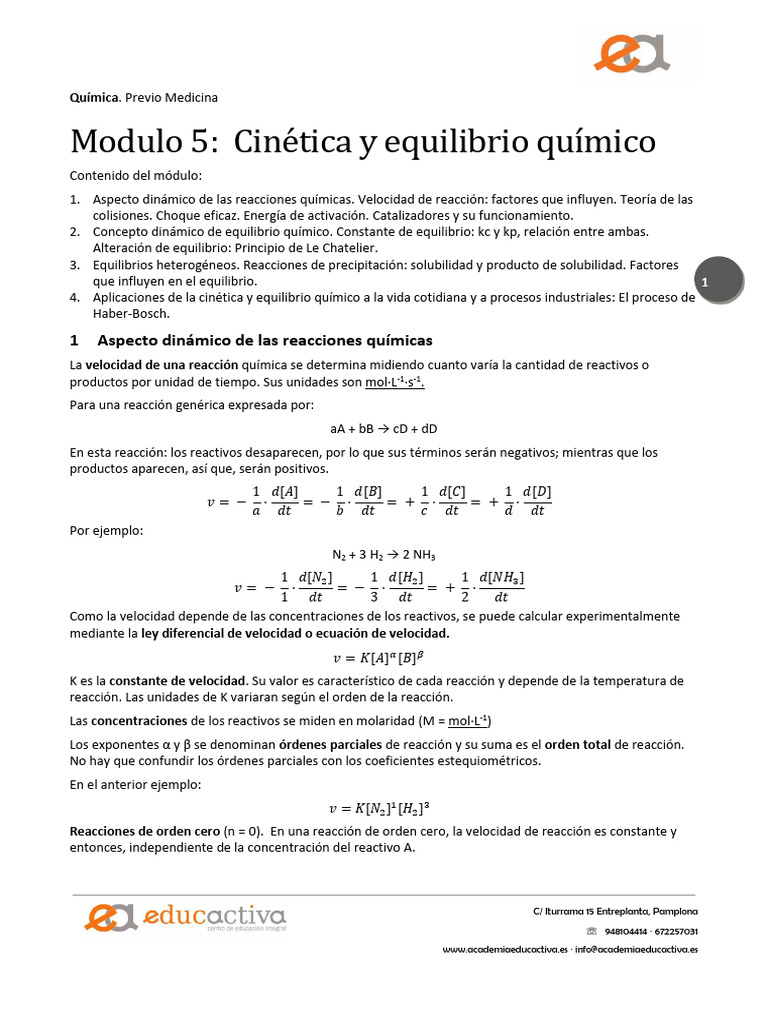 Cinética y Equilibrio Químico Avanzado | PDF | Solubilidad | Equilibrio químico