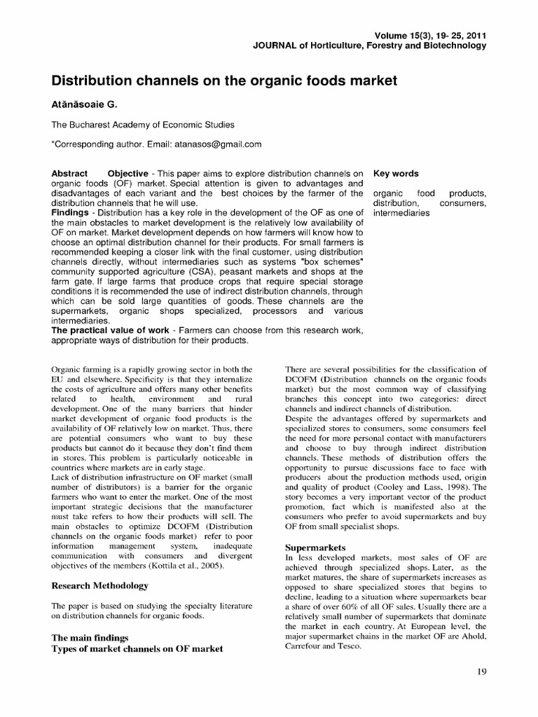 Atănăsoaie 2012 Distribution Channels On The Organic Foods Market | PDF ...