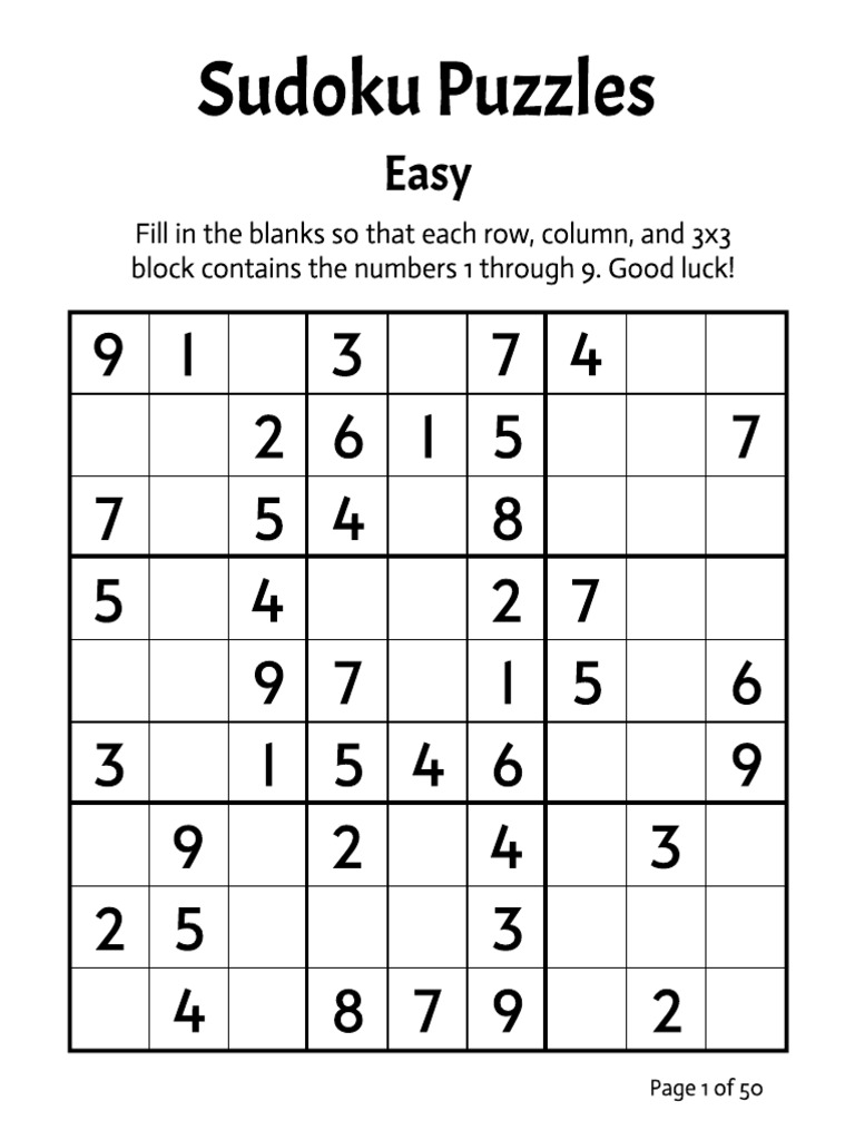 Easy Sudoku Puzzle Solutions | PDF