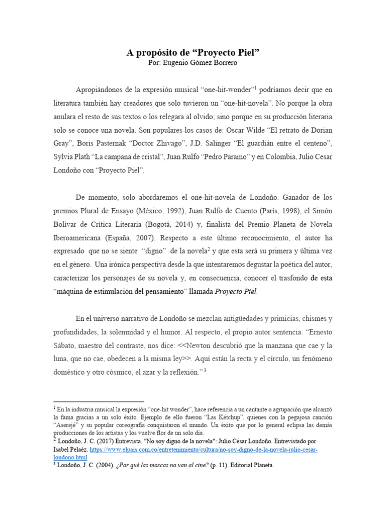 Microsoft Word - PROYECTO PIEL ENSAYO DE EUGENIO GÓMEZ BORRERO | PDF ...