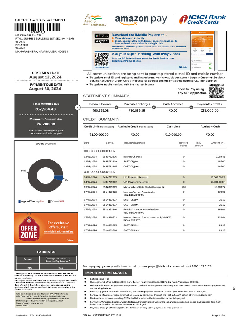 Creditcard Statement | PDF | Credit Card | Interest