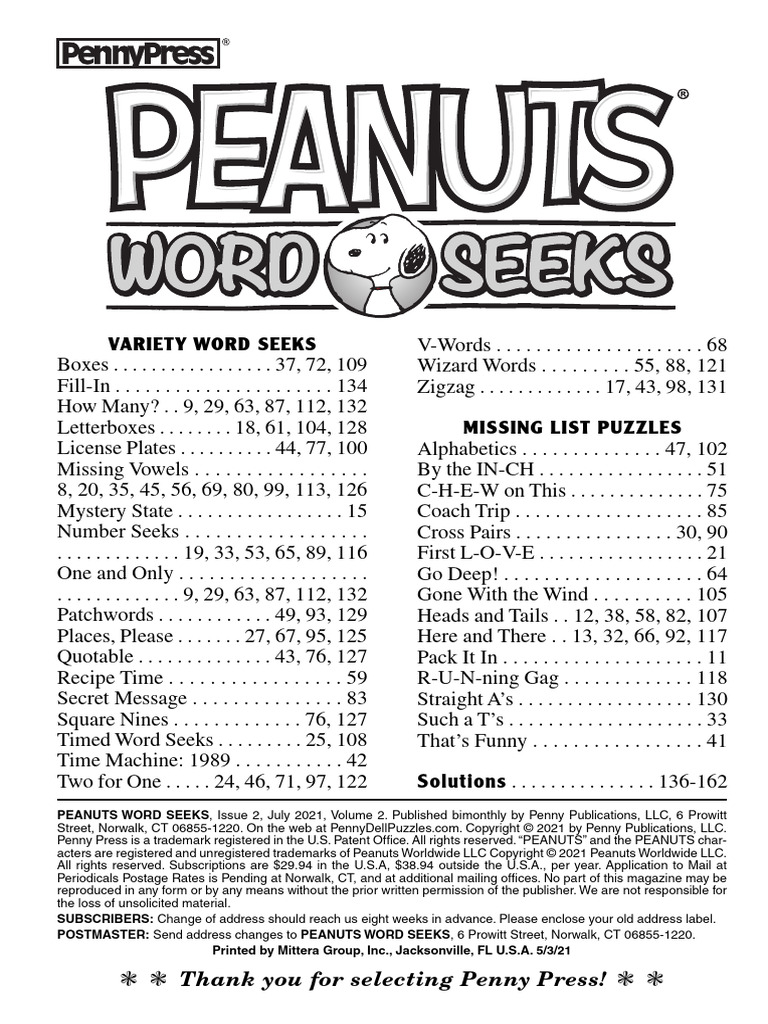 Print N Solve Magazines Peanuts Word Seeks PHFL Jul21 | PDF | Mail ...