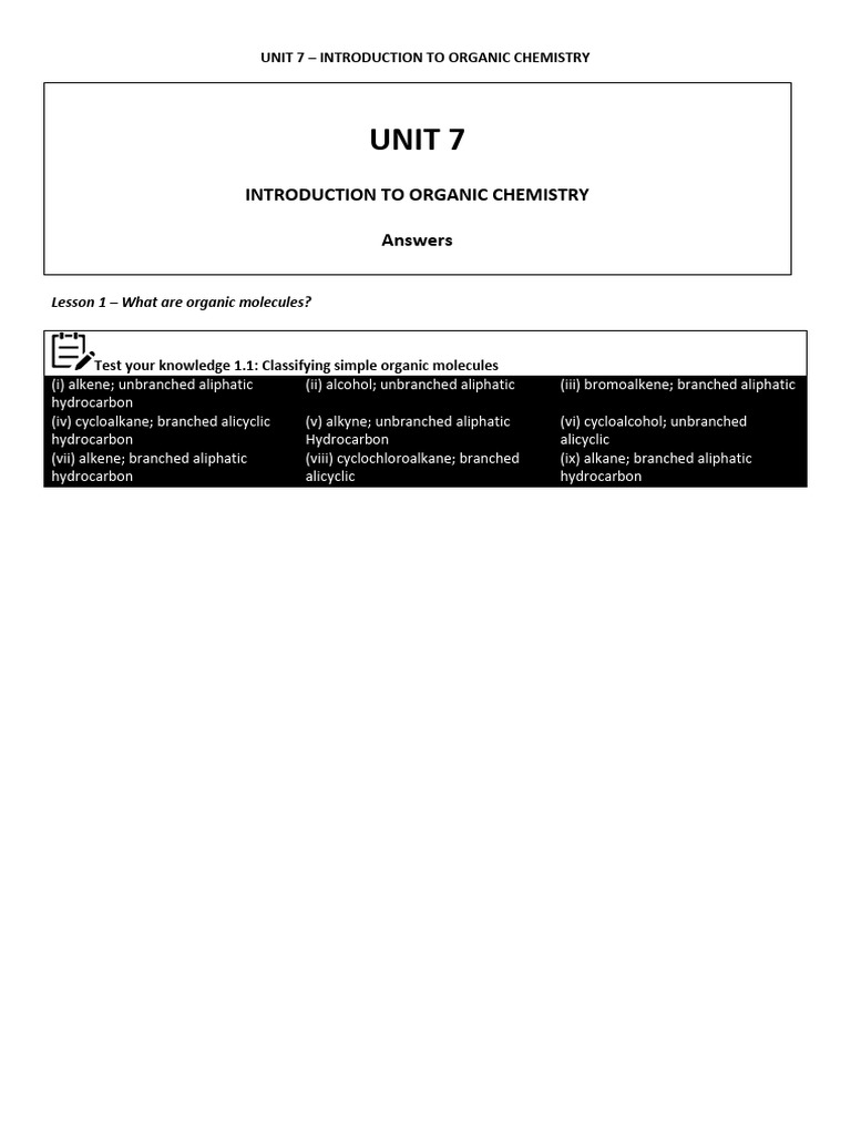 Unit 7 - Introduction To Organic Chemistry Answers | PDF ...