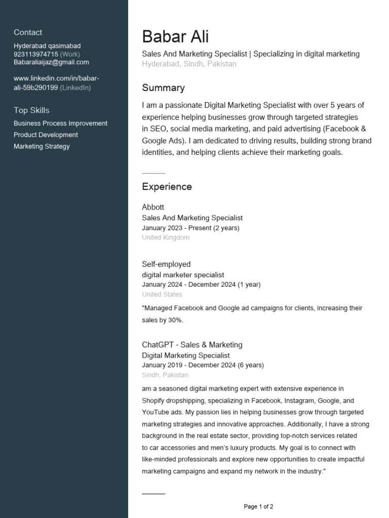 Babar Ali #Cv | PDF | Digital Marketing | Marketing