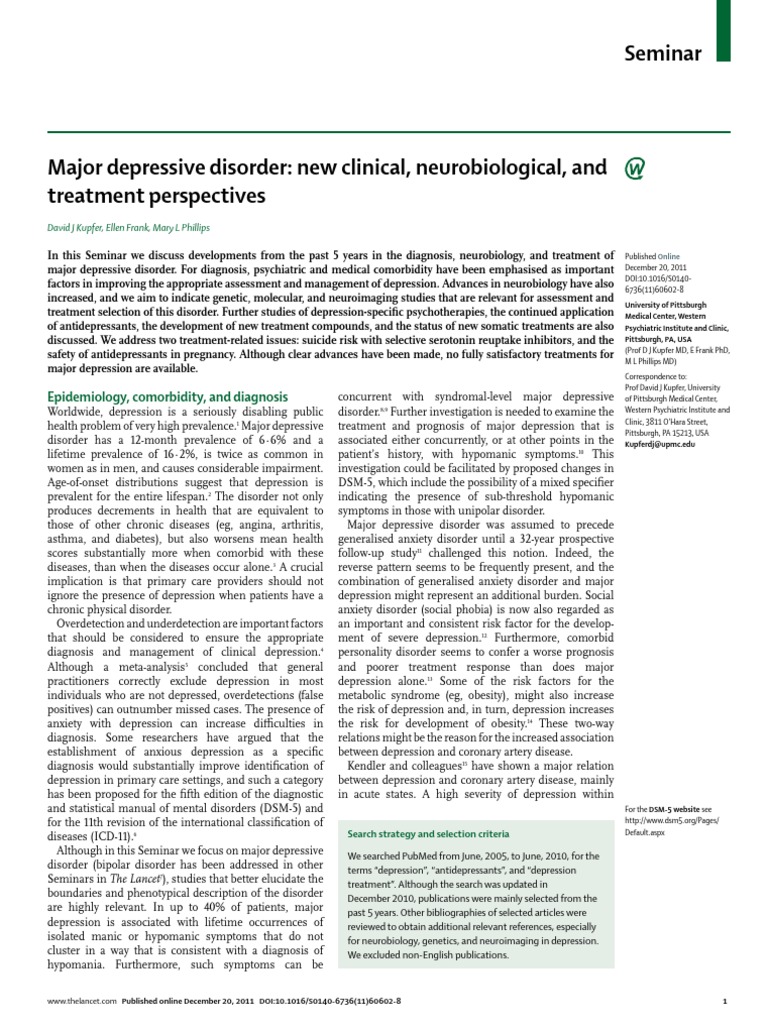 Kupfer Et Al 2011 - Depression New Treatments | PDF | Major Depressive ...