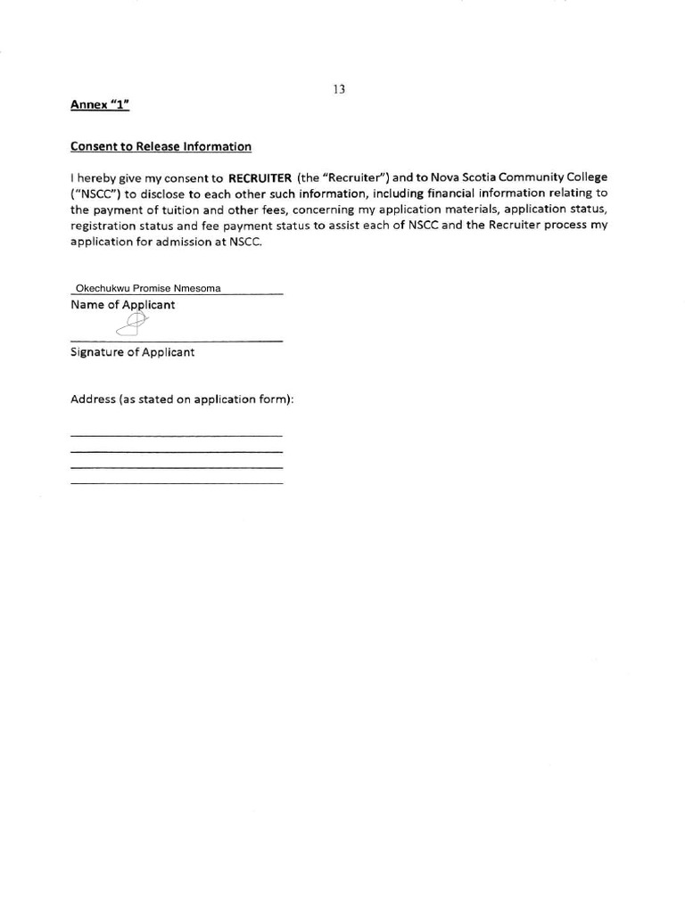 NSCC Consent Form 1 | PDF