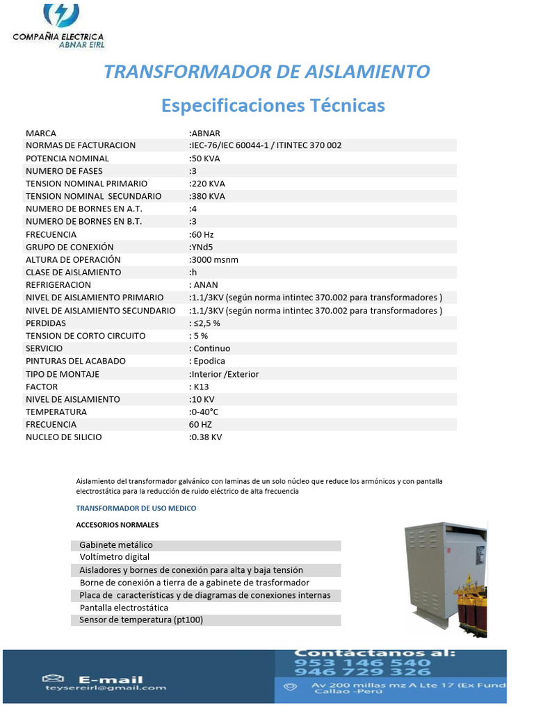 ficha tecnica transformadores de aislamiento (1) | PDF