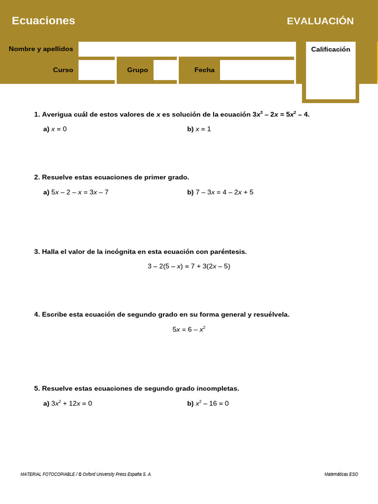 Ecuaciones Eval Sol Prueba Evaluacion Niv 1 | PDF | Ecuaciones | Matemática Elemental