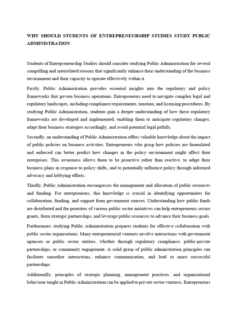Why Students of Entrepreneurship Studies Study PA | PDF ...