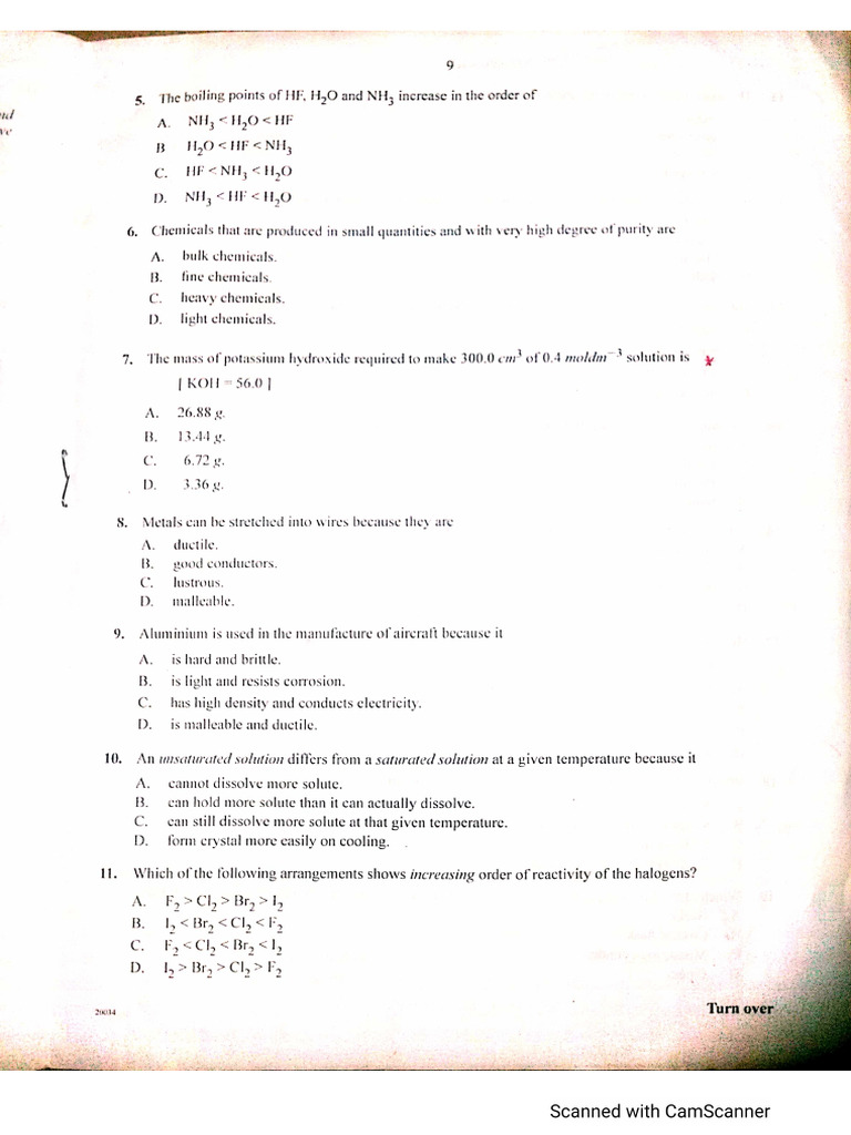 Waec Chem P.Q and Practicals | PDF
