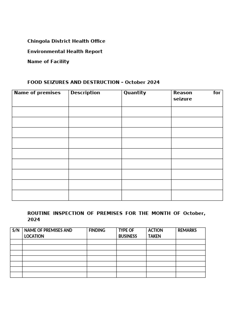 Food & Premises Inspection Report | PDF