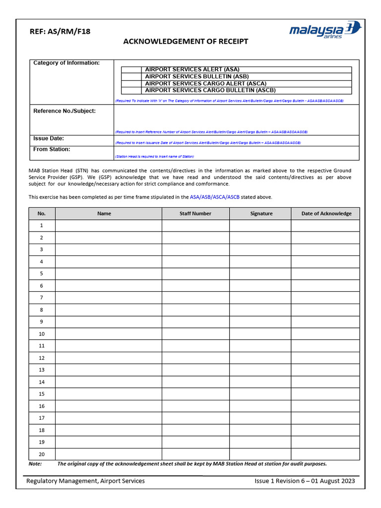 Acknowledgment of Airport Services Alert | PDF