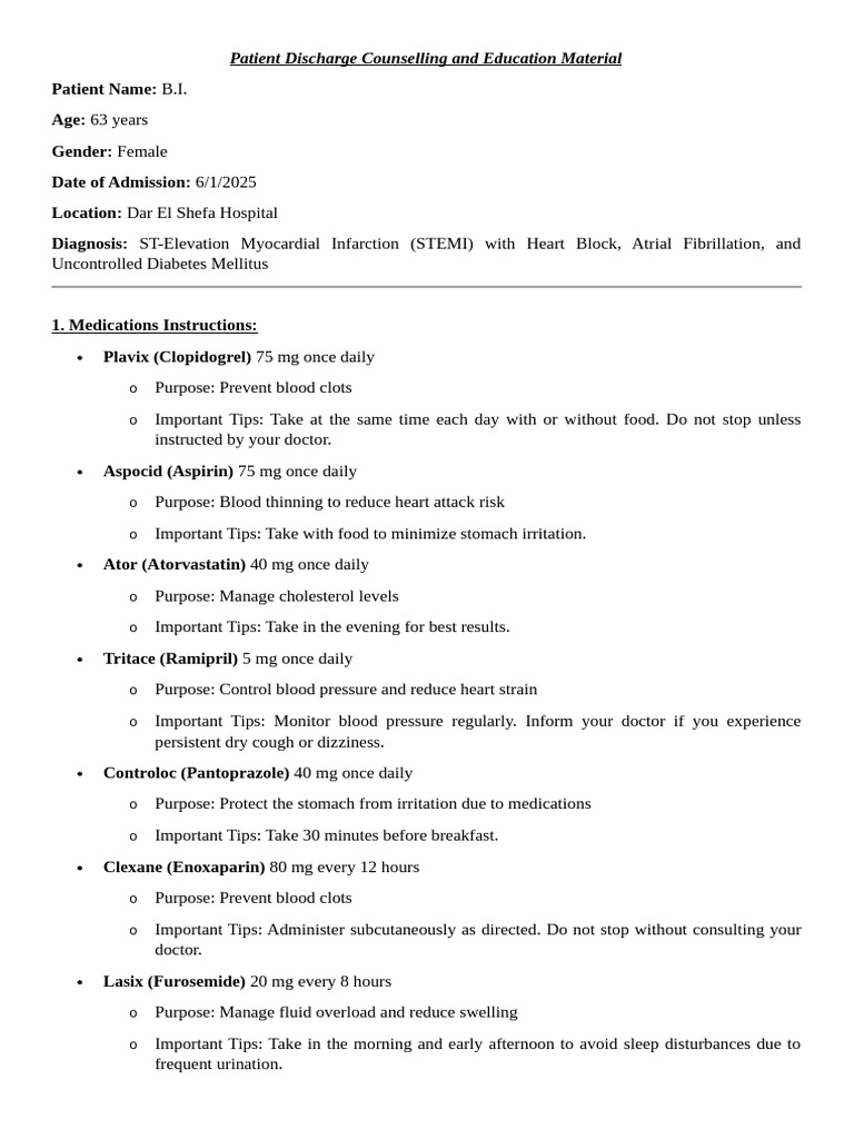 Patient Discharge Guide for STEMI Care | PDF | Myocardial Infarction ...