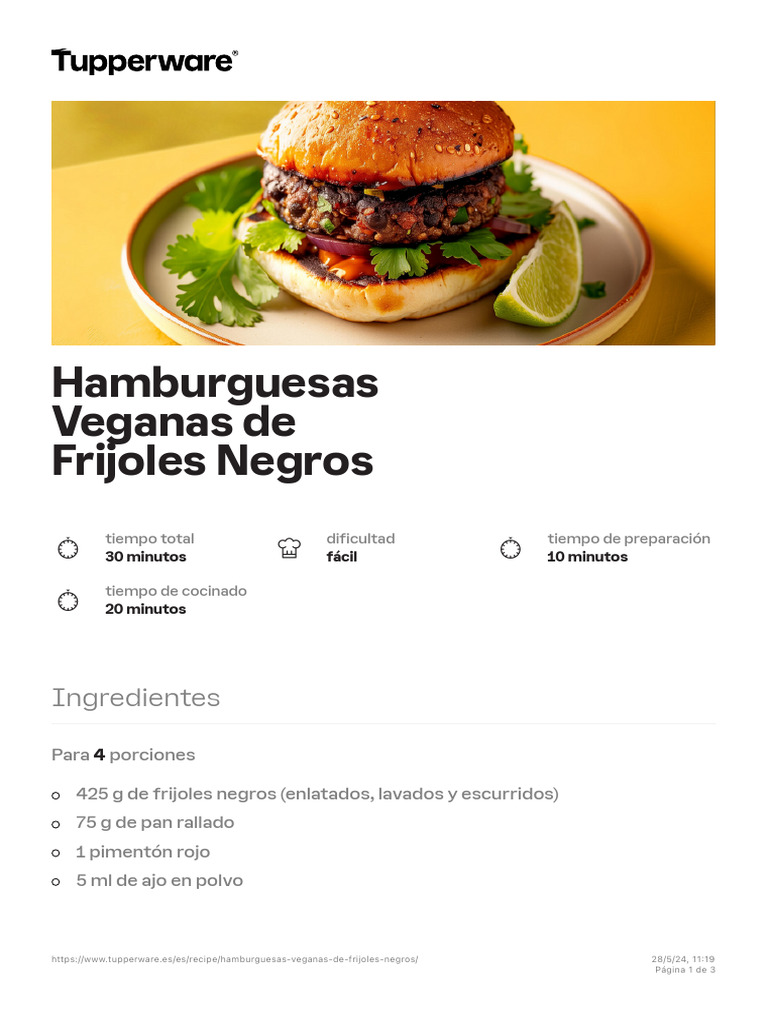 Recetario Hamburguesas Veganas de Frijoles Negros Tupperware | PDF ...