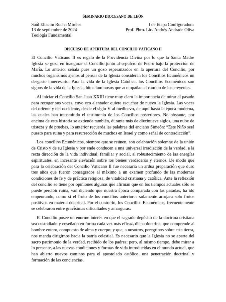 Resumen Discurso Inaugural | PDF | Iglesia Católica | Iglesia cristiana