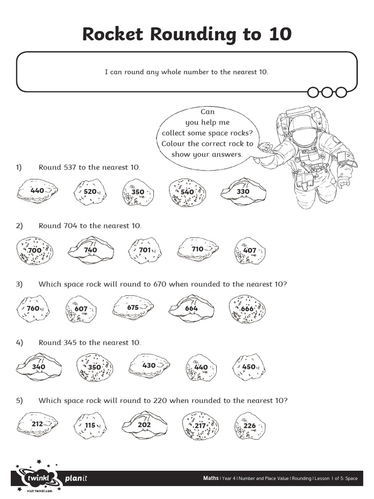 Rocket Rounding to 10 Activity Sheet | PDF | Mathematics