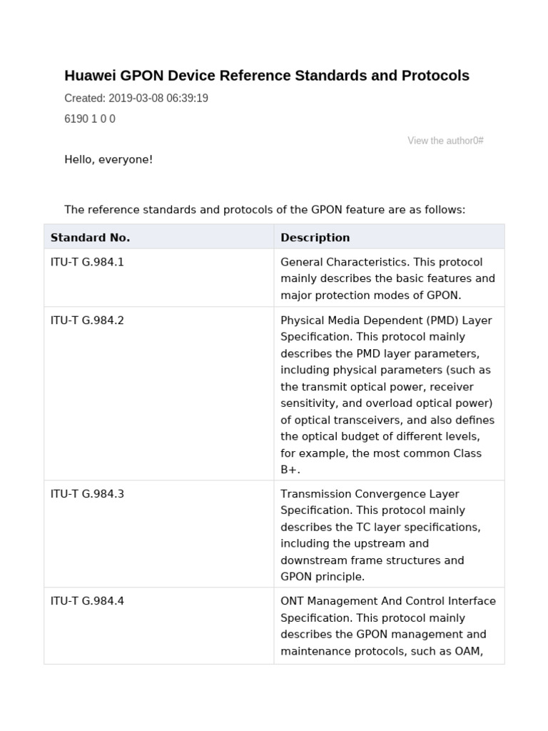 2- Huawei GPON Device Reference Standards and Protocols | PDF | Data ...