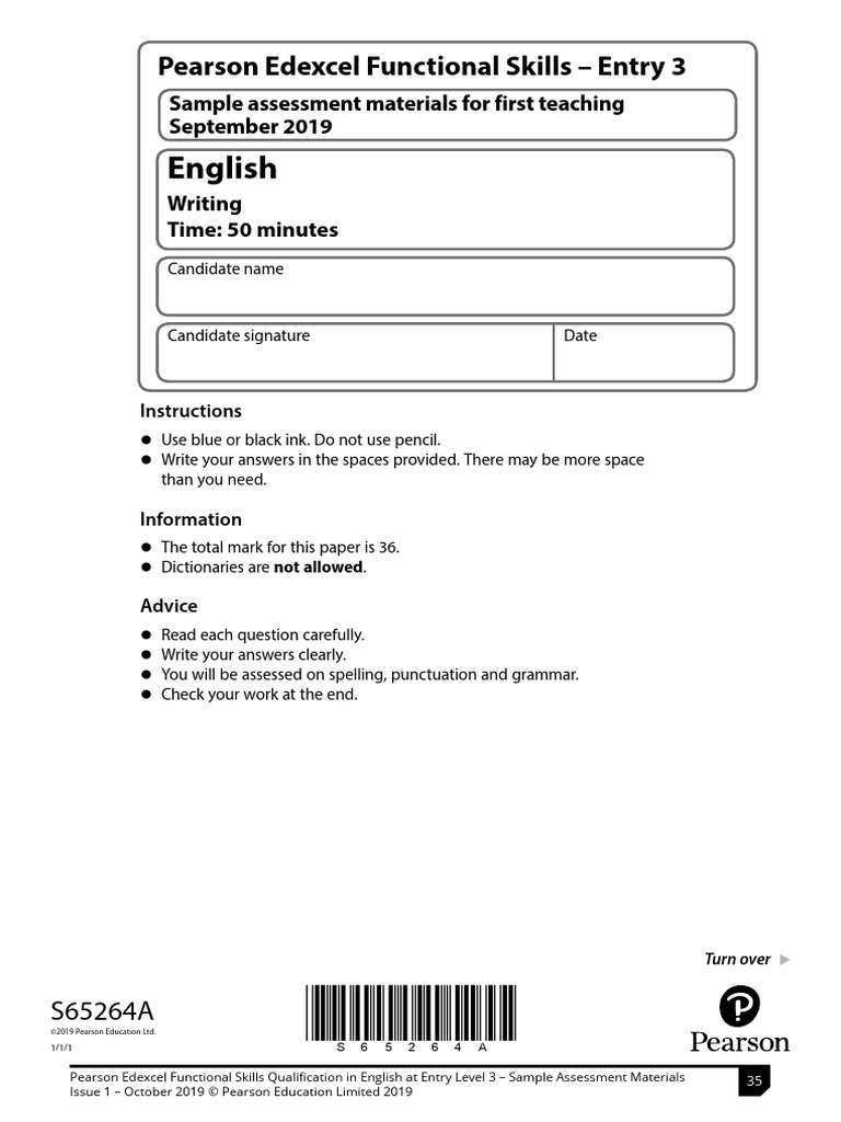 Entry Level 3 English Writing Assessment | PDF | Linguistics