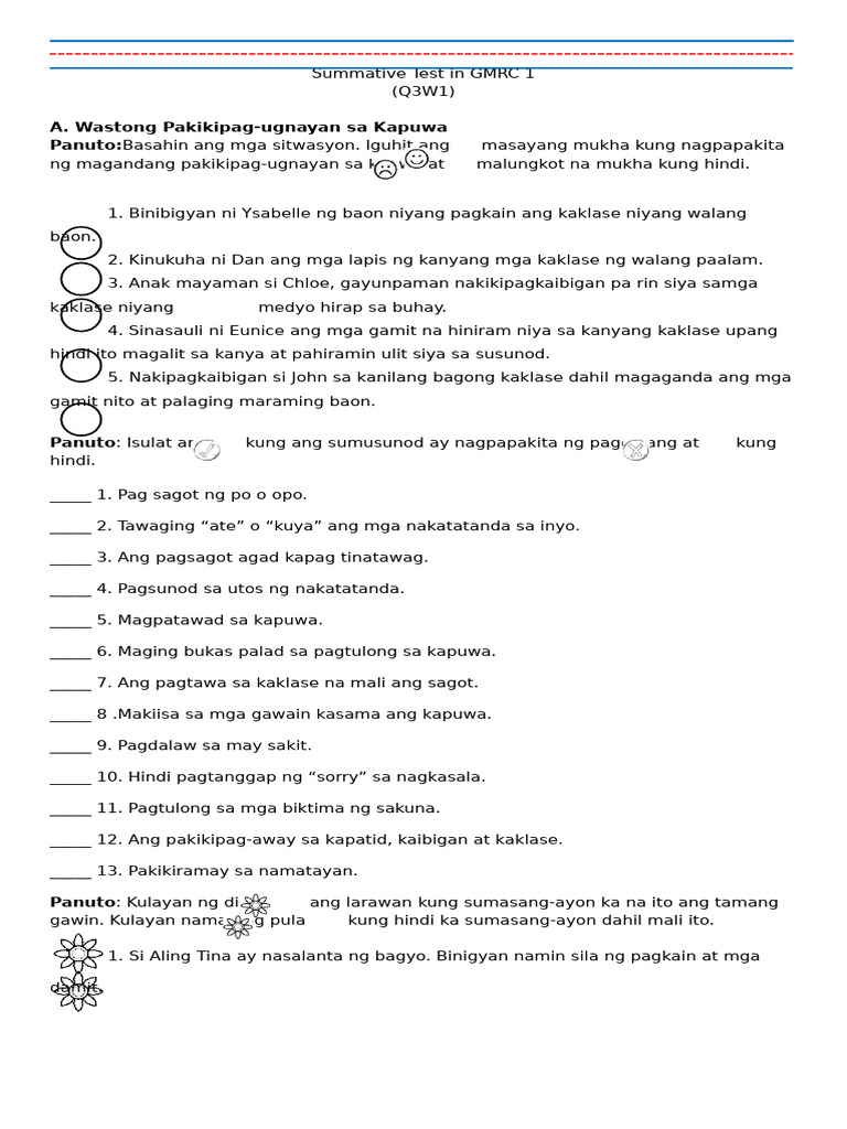 Summative Test in GMRC 1 Q3W1 | PDF