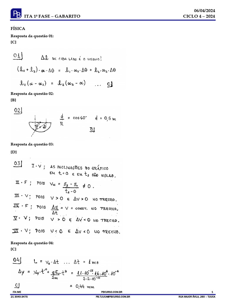 06.1. Gabarito Simulado ITA IME - ITA FASE 1 Ciclo 4 - FÃ S PORT ING MAT QUÃ - 06-04 2 | PDF ...