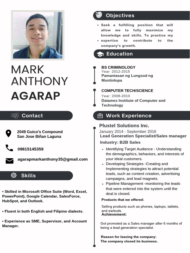 CV - Mark Agarap | PDF | Sales | Performance Indicator