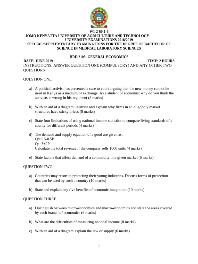 General Economics Exam Paper 2019 | PDF