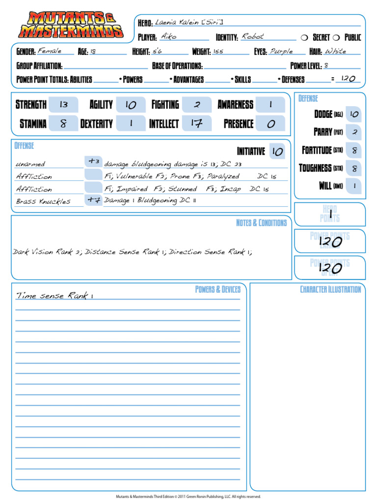 Mutants & Masterminds Character Sheet | PDF
