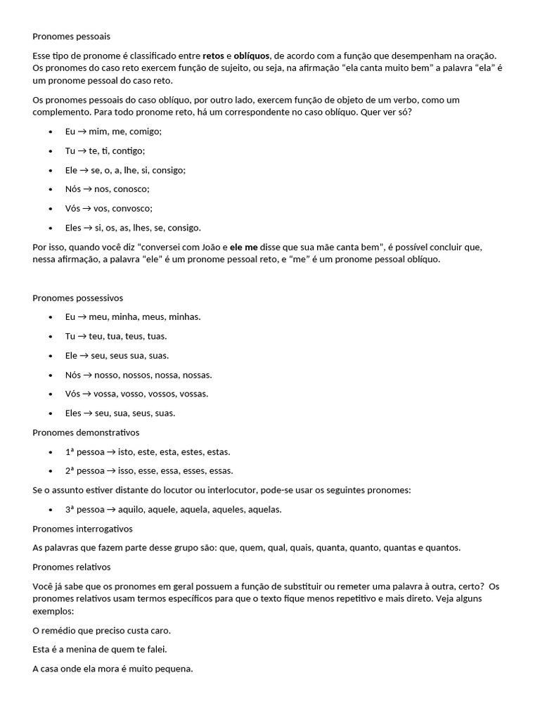 Pronomes Pdf Pronome Morfologia Linguística