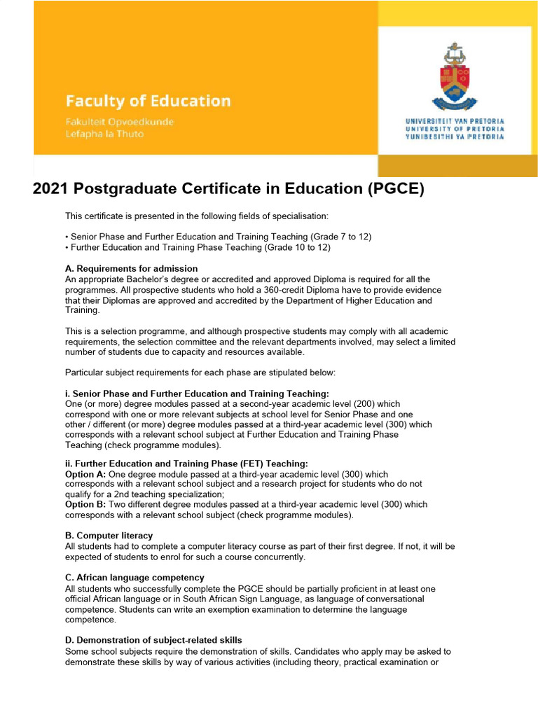 2021 PGCE Admission Requirements Guide | PDF | Academic Degree ...