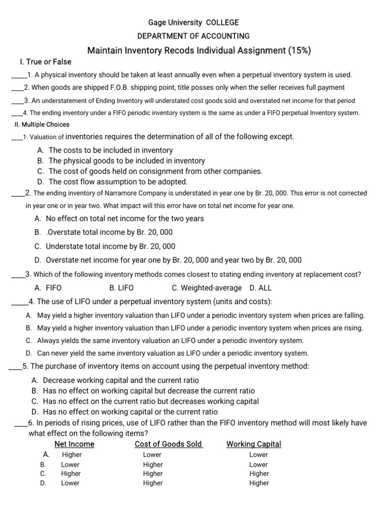 Inventory Management Assignment Guide | PDF | Inventory | Logistics