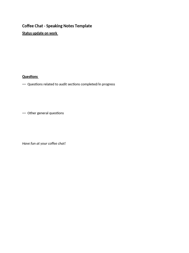 Coffee Chat - Speaking Notes Template | PDF
