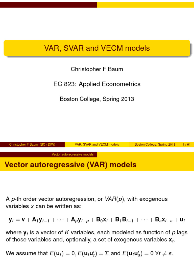 Var, Svar and Vecm Models | PDF | Vector Autoregression | Statistical Theory