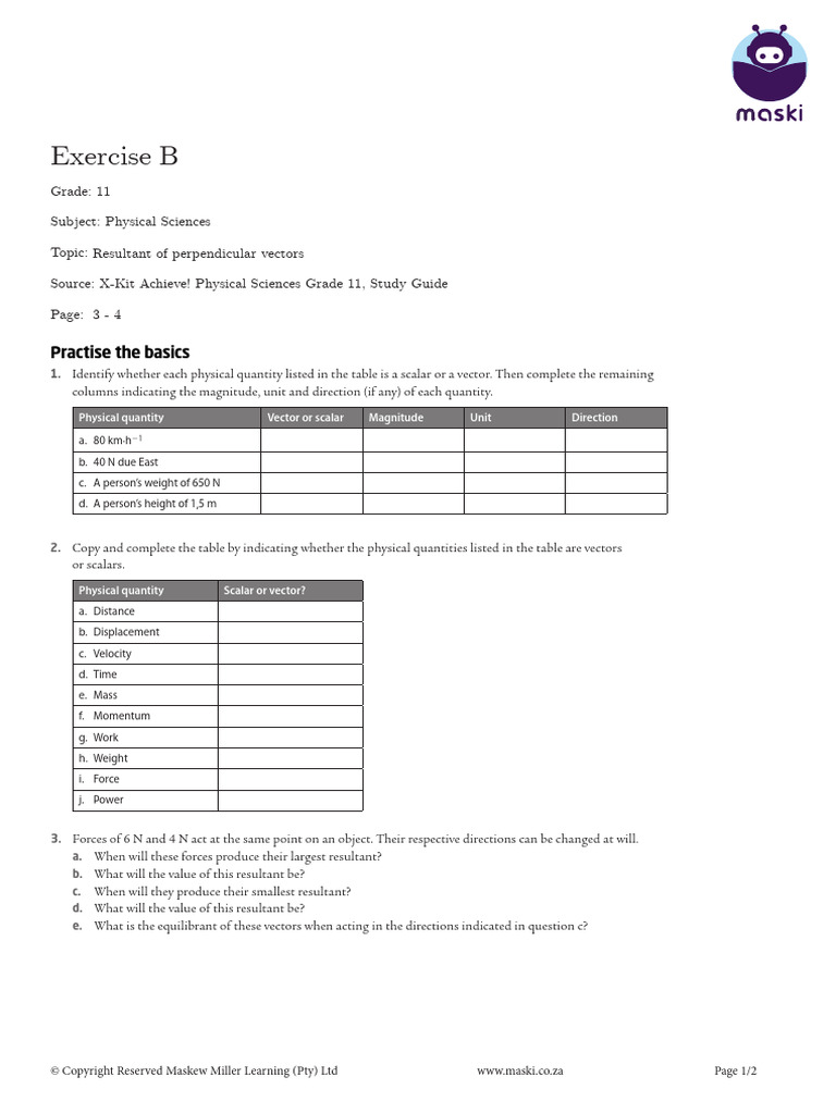 PYC - G11 - Mechanics - Vectors in Two Dimensions - Resultant of Perpendicular Vectors ...
