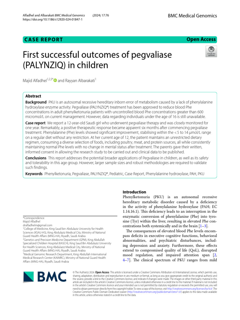 First Successful Outcomes of Pegvaliase (PALYNZIQ) in Children | PDF ...