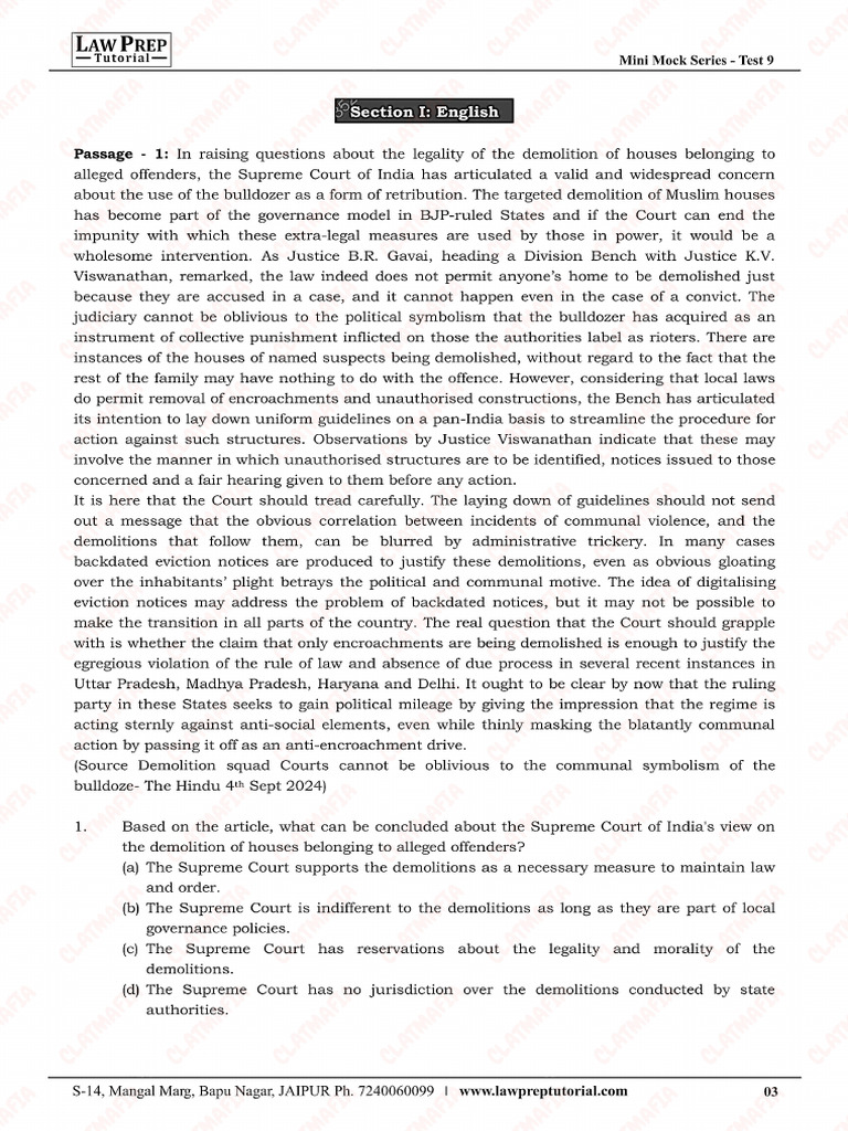 LPT Mini Mock 9 - Clatmafia | PDF