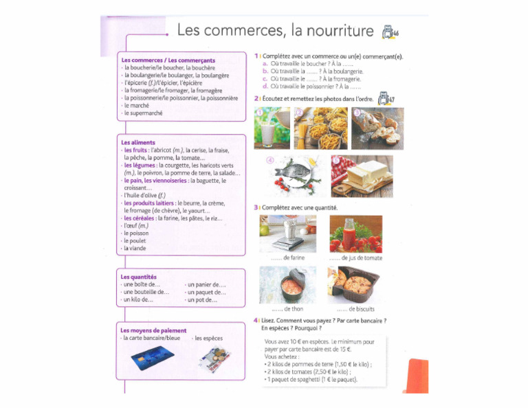 Vocabulaire Les Commerces La Nourriture | PDF